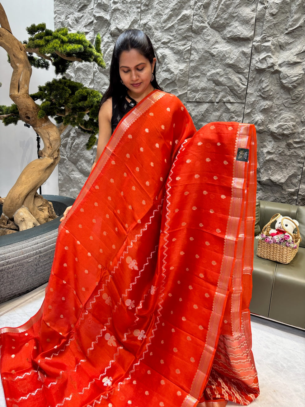 Chanderi saree orange – Sitah Ethnic Studio