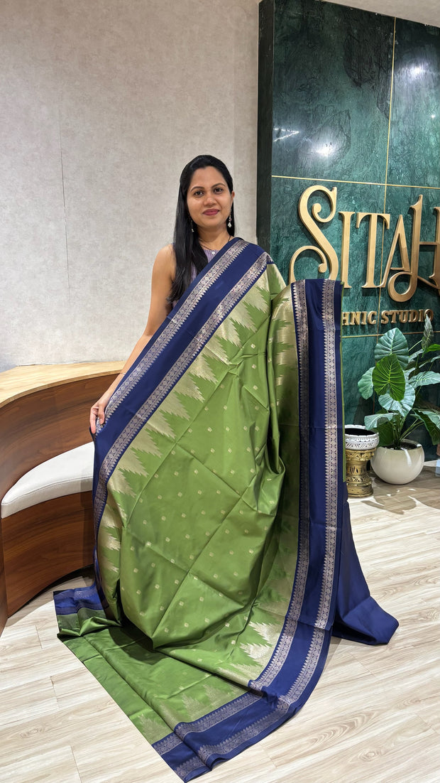 Fancy silk temple border green-blue – Sitah Ethnic Studio
